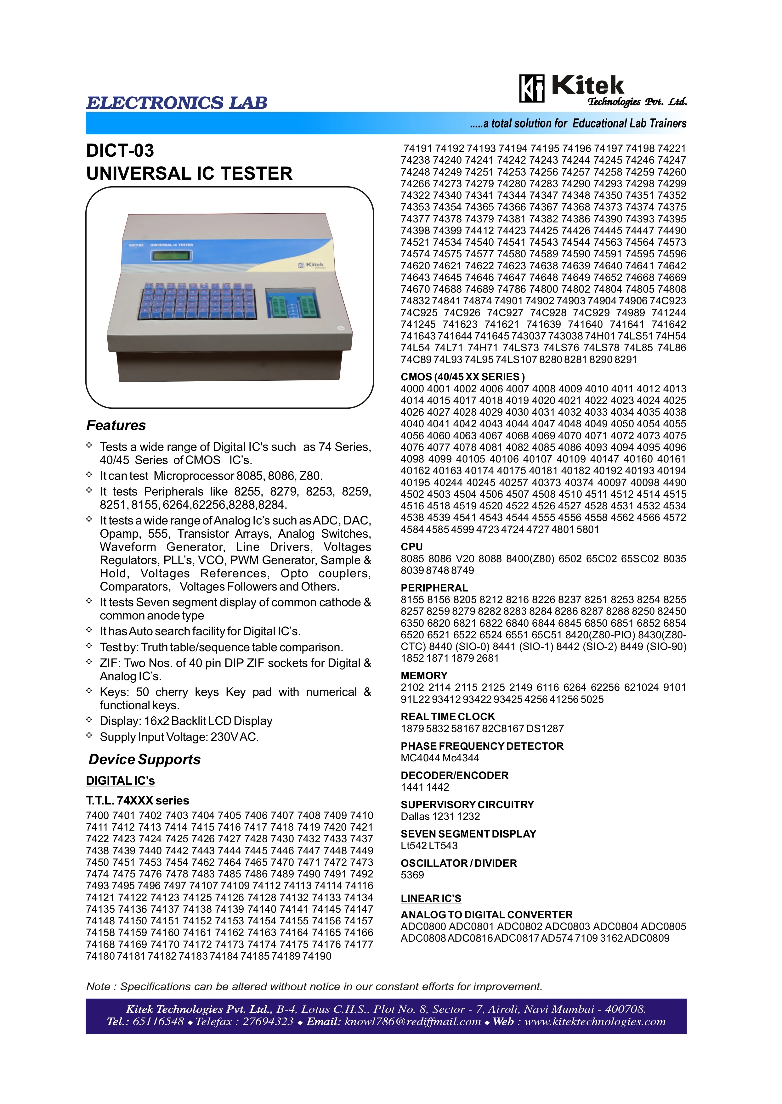 Universal Testing Equipment - Linear IC Tester DICT-03