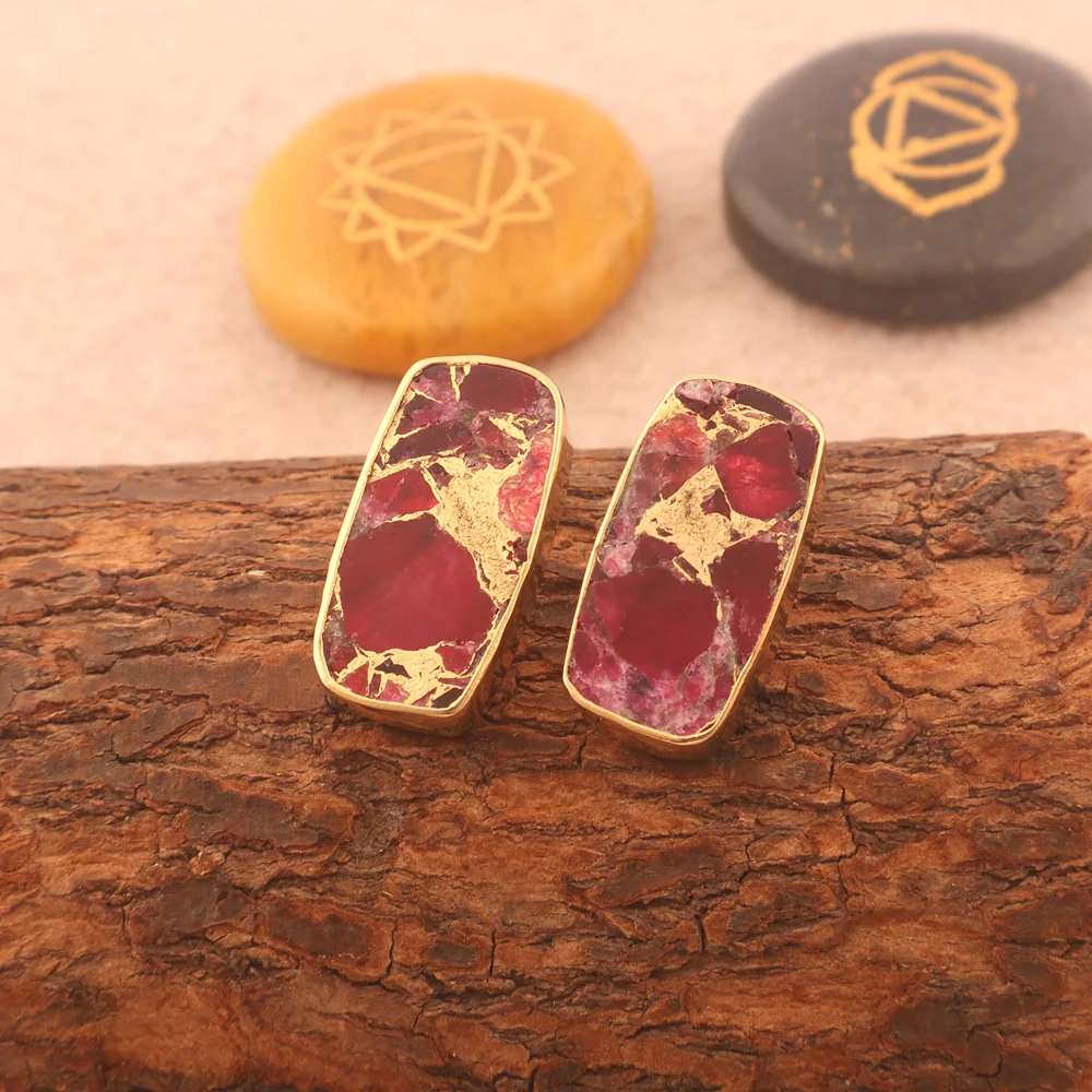 Fancy Mohave Ruby Copper Turquoise Stud Earrings Gold Plated Brass Jewelry Natural Gemstone ...