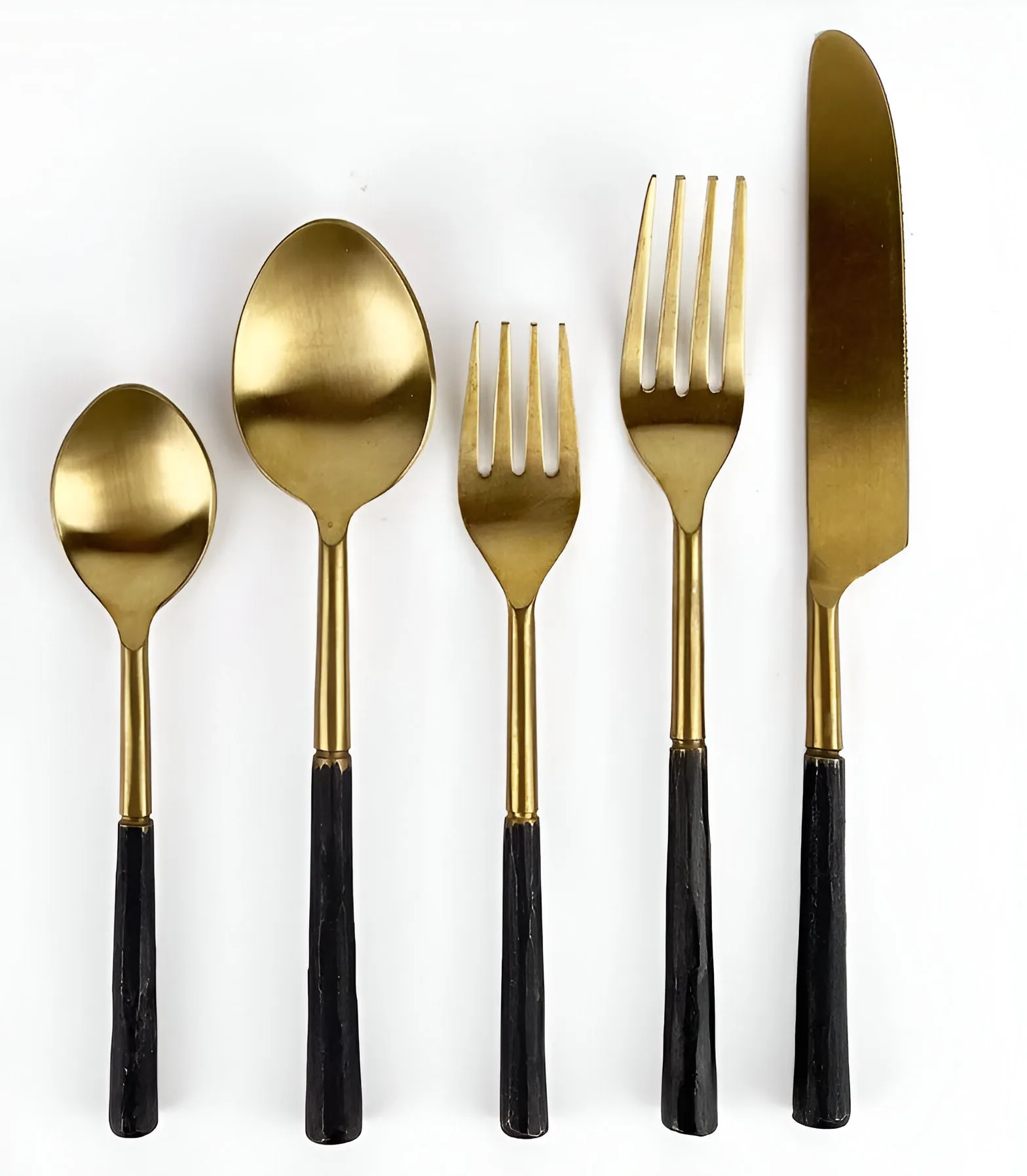 Luxury Two-toned Black Gold Handle Metal Flatware Sets Dinner Knife ...