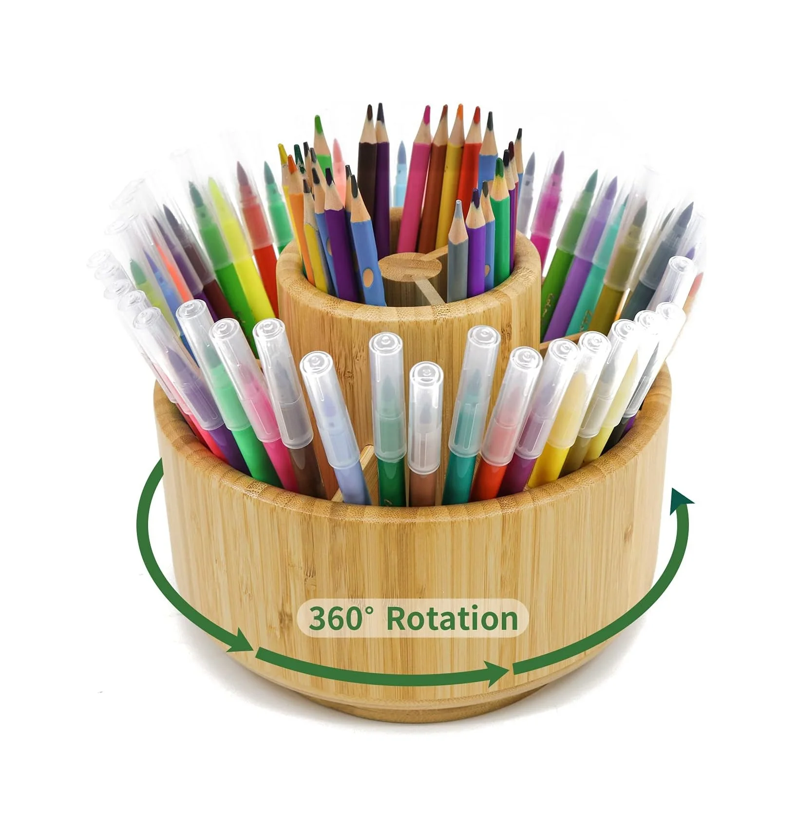 Bamboo Pen Holder Organizer Round Rotating Art Supply Organizer Hold ...