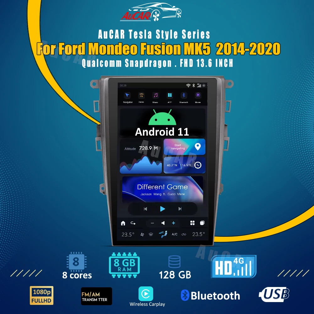 Aucar Vertical Screen 13.6" Android 11 Car Radio Video For Ford Mondeo ...