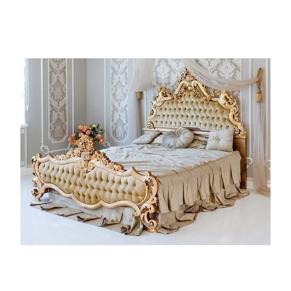 Royal Vintage Style Golden Finish Bed Designer Christian Theme Bedroom ...