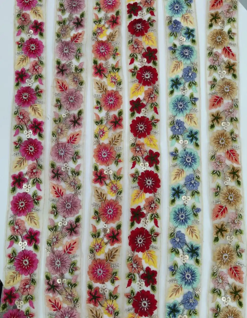 Custom Made 100% Cotton Organza Machine Embroidered Ribbons Laces ...