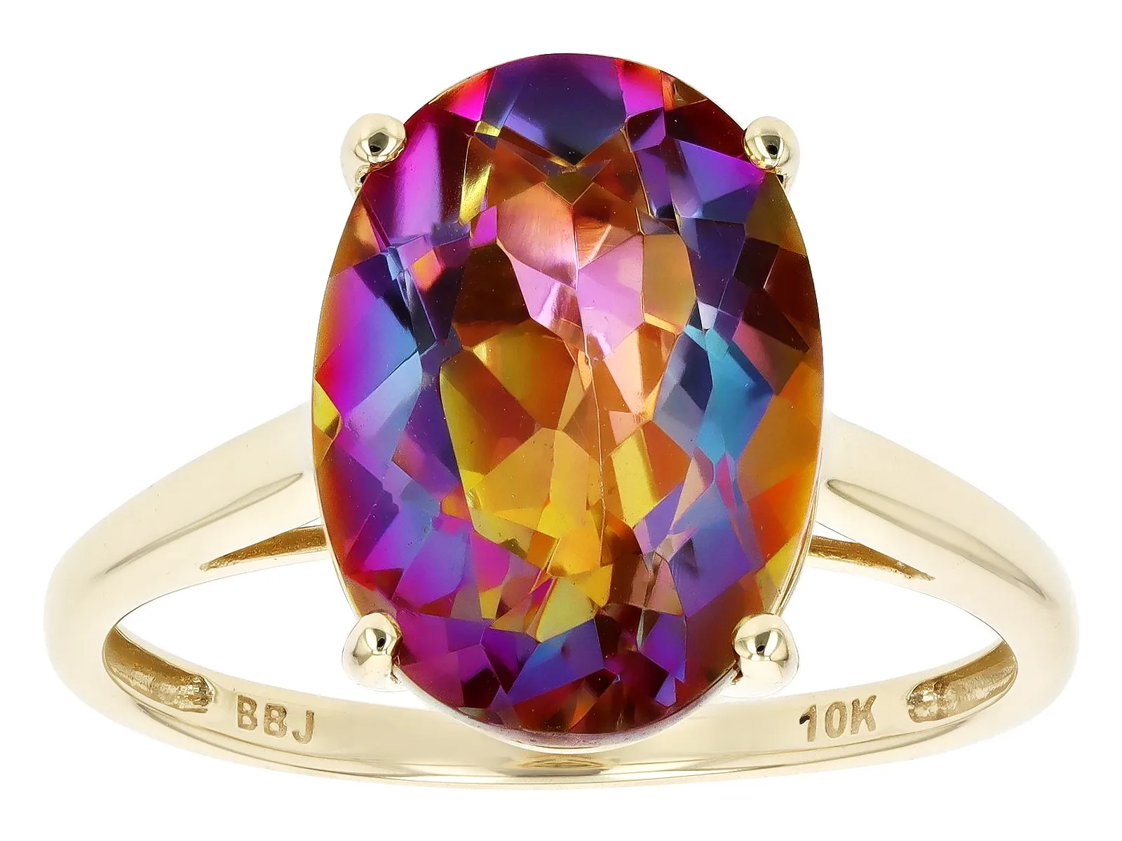 Vibrant Multi Color Northern Light Quartz 10k Yellow Gold Ring | Fine ...