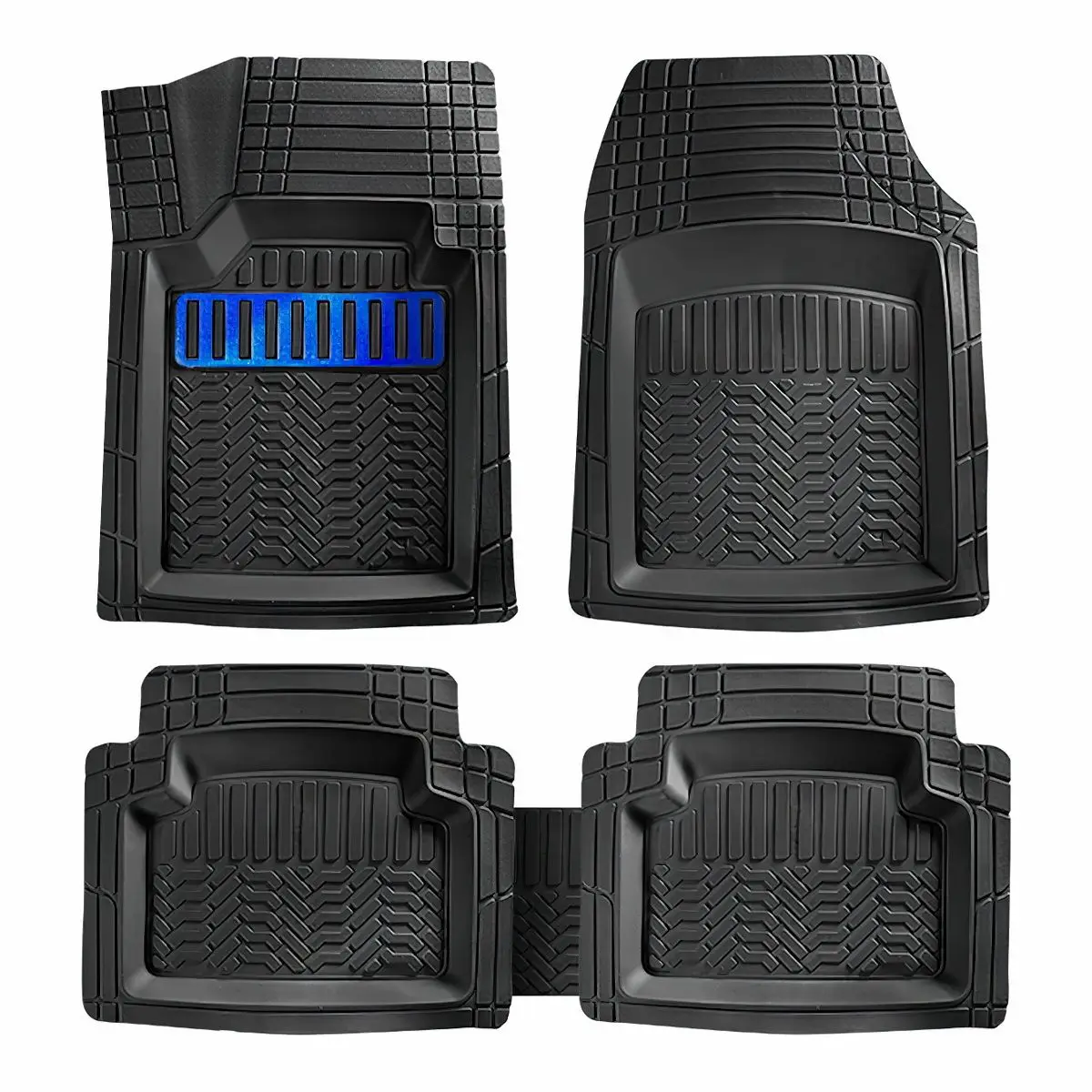 Teamcar Full Set 4 D Car Floor Mats Universal With Black - Blue ...