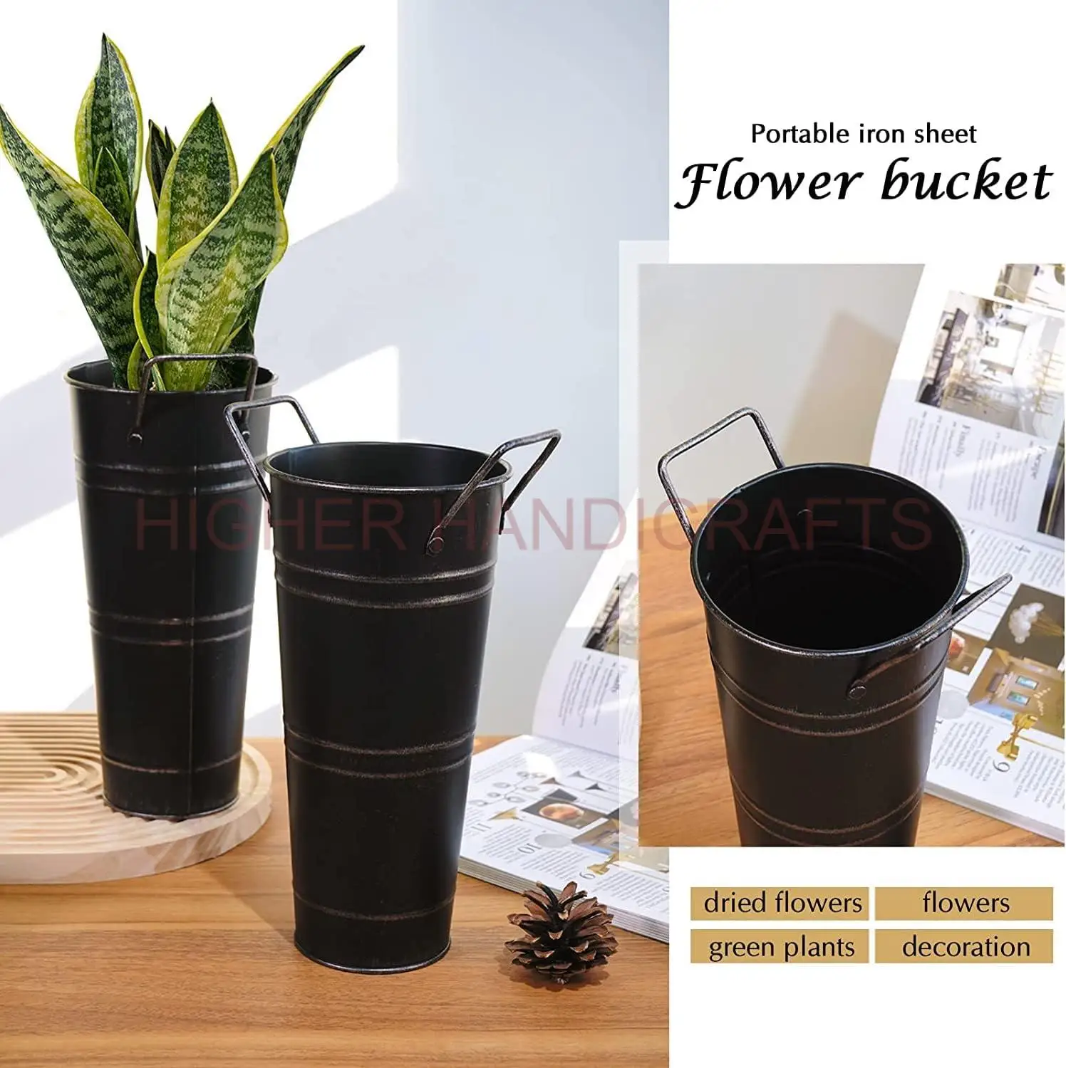 Galvanized Iron Rustic Vases Water Leakage Proof Flower Bucket Pots Set Of 4 Flower Arrangement ...
