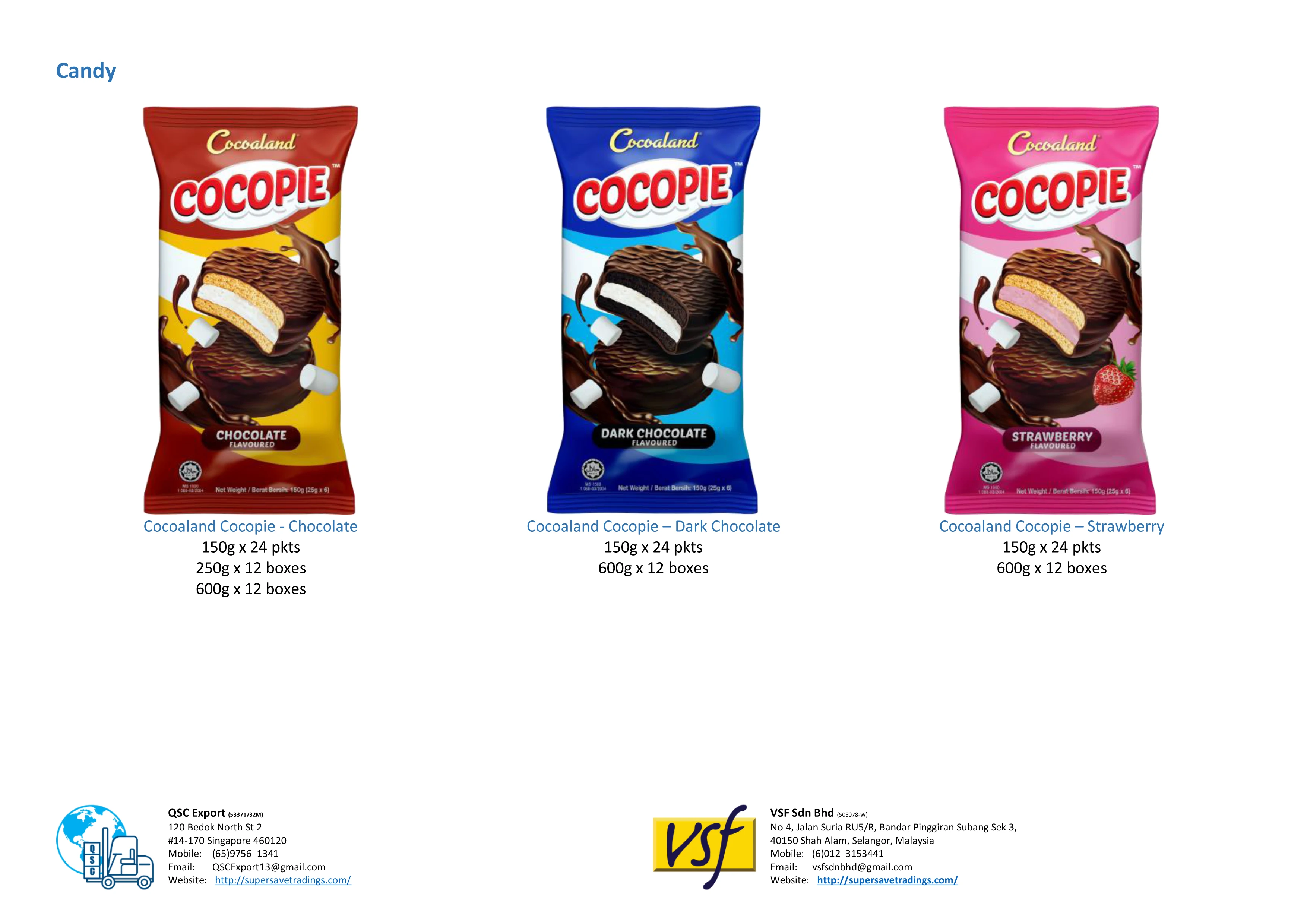 Cocoaland Cocopie - Chocolate 150g X 24 Pkts / 250g X 12 Boxes