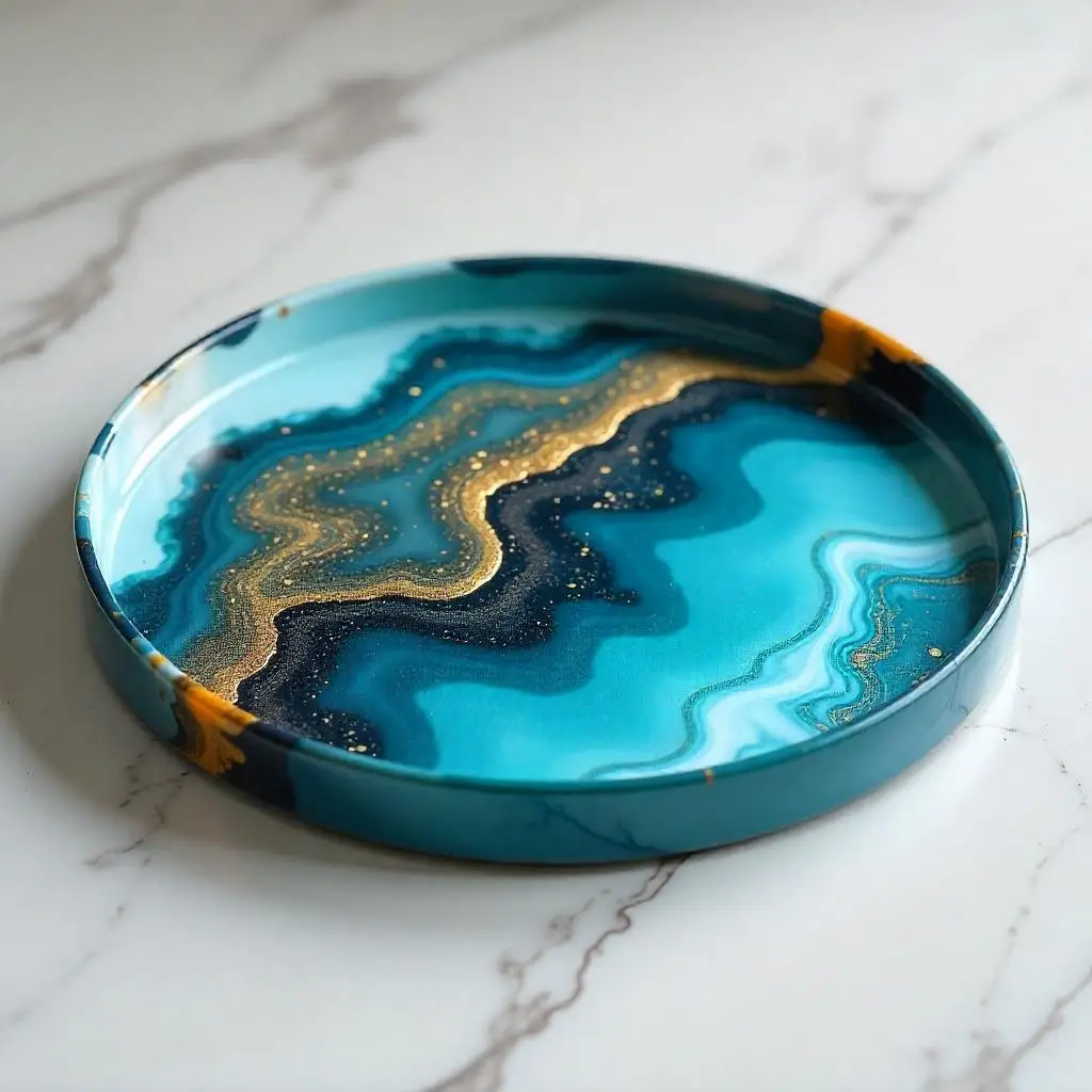 Artistic Blue and Gold Epoxy Resin Serving Tray with Geode Finish and ...