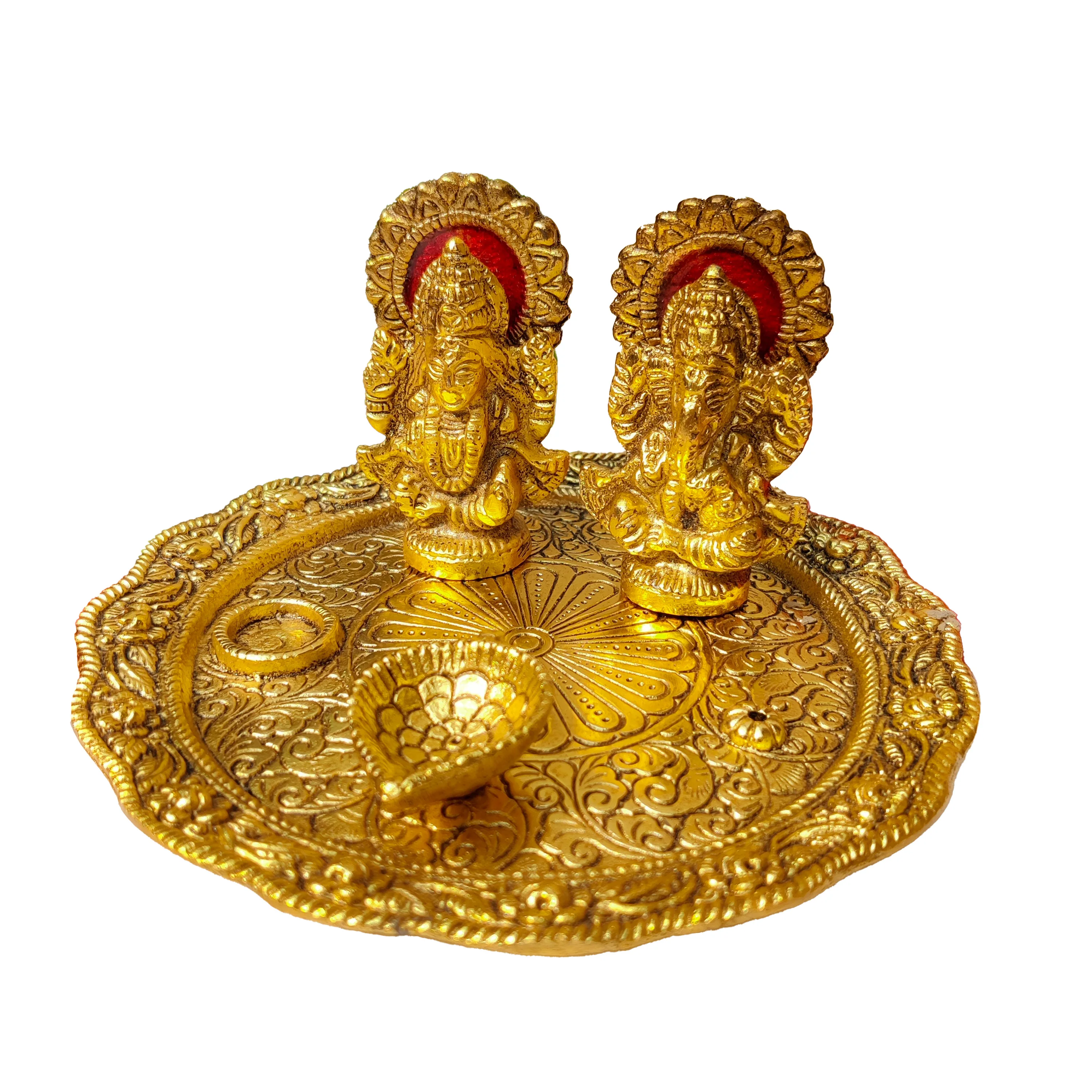 Brass Puja Plate Gold Plated Puja Gift Set Plate Aarti Thali Golden ...