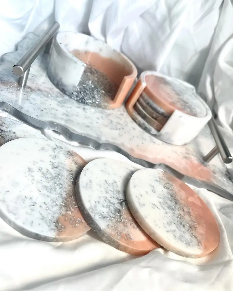 High Quality Resin Serving Tray With Coaster Unique Resin Design Exquisite Coaster - Buy Resin ...