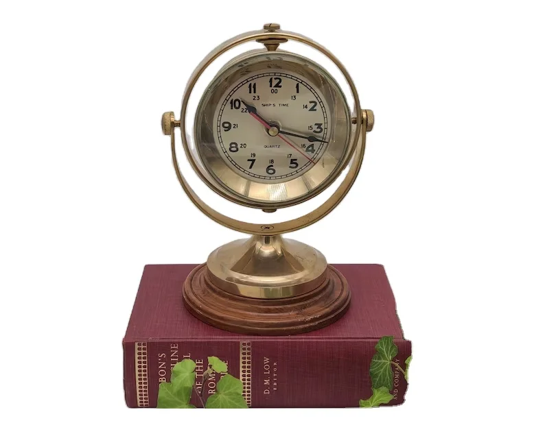Vintage Quartz Solid Brass Maritime Ship Clock On A Rotating Stand ...