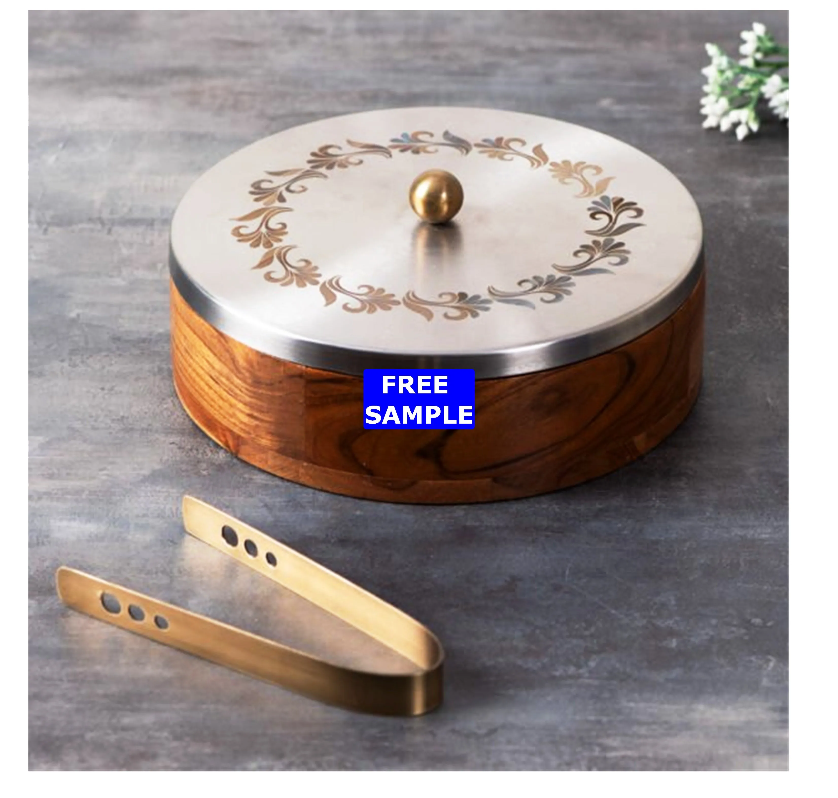 Acacia Wooden Hot Pot Roti Dabba With Lid Roti Storage Server Indian ...