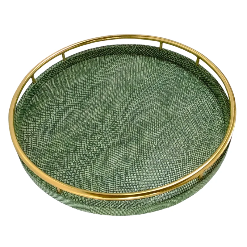 Oem/odm Factory Price Faux Boa Moss Green Color Round Tray Hotel/bar/restaurant/home Trays - Buy ...