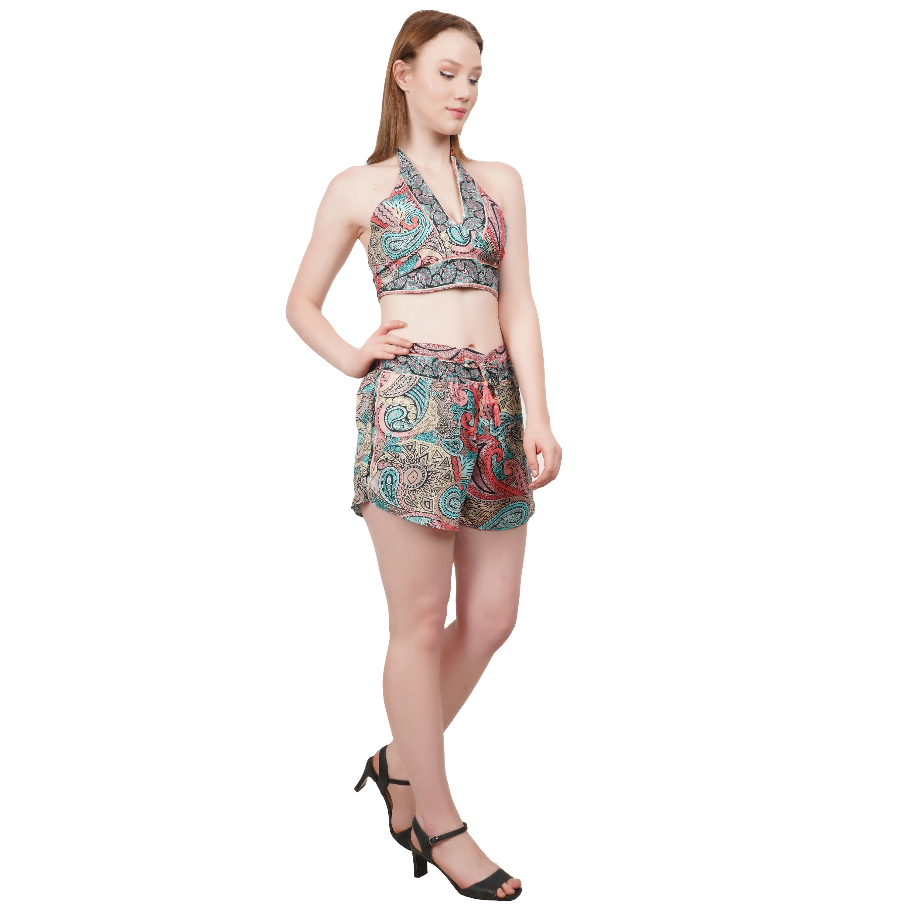 Best Offers Modern Designed Warp Top With Short Set With Floral ...