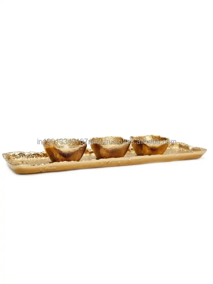 Unique Design Serving Tray With Set Of Three Metal Bowl For Serving Dry ...