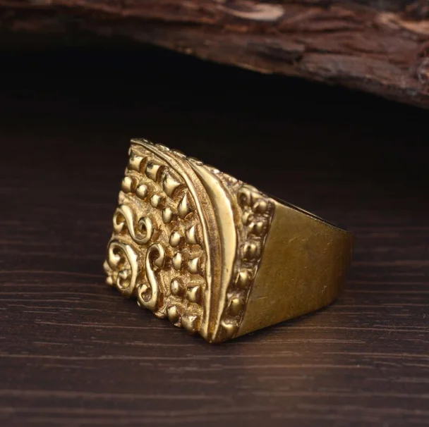 Antique Design Big Square Signet Mandala Pattern Chunky Brass Ring for ...