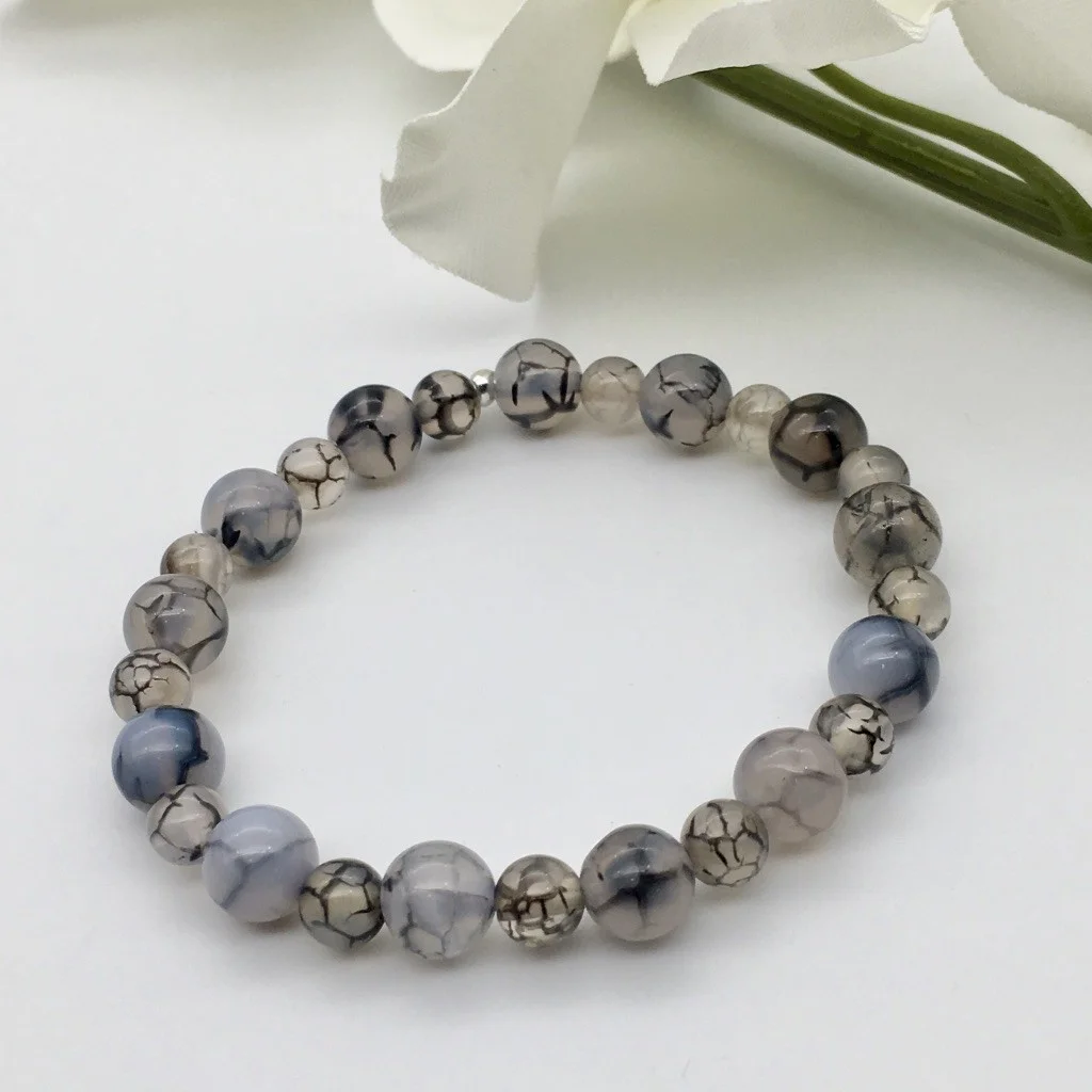 Natural Energized Original Black Dragon Vein Agate Beads Bracelet with ...