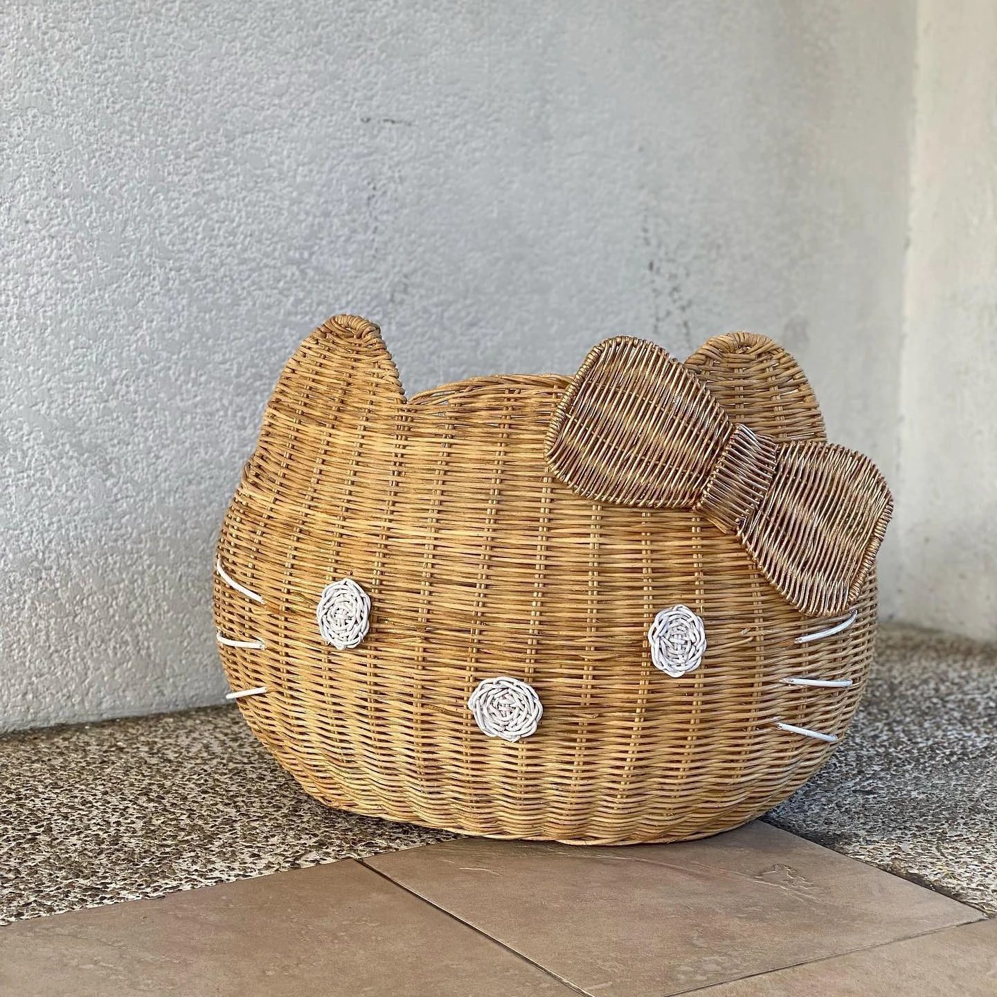Hello Kitty Basket - Natural Rattan Storage Container