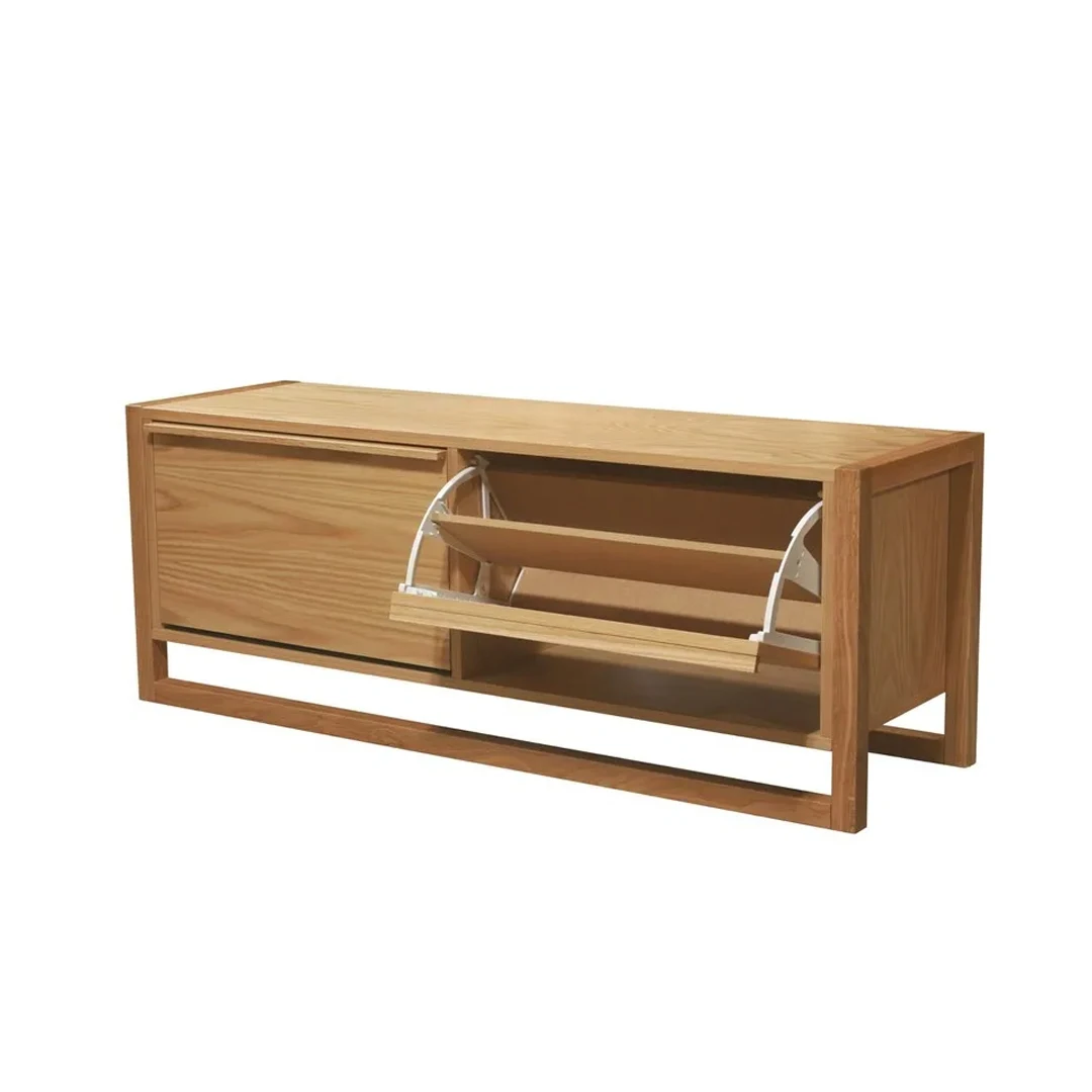 Modern Design Shoe Rack With Bench Natural Finish Matte And Two Door ...