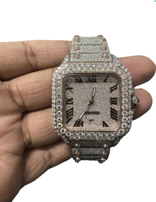 Men's Luxury Fully Iced VVS Moissanite Diamond Watch Handmade Hip Hop ...