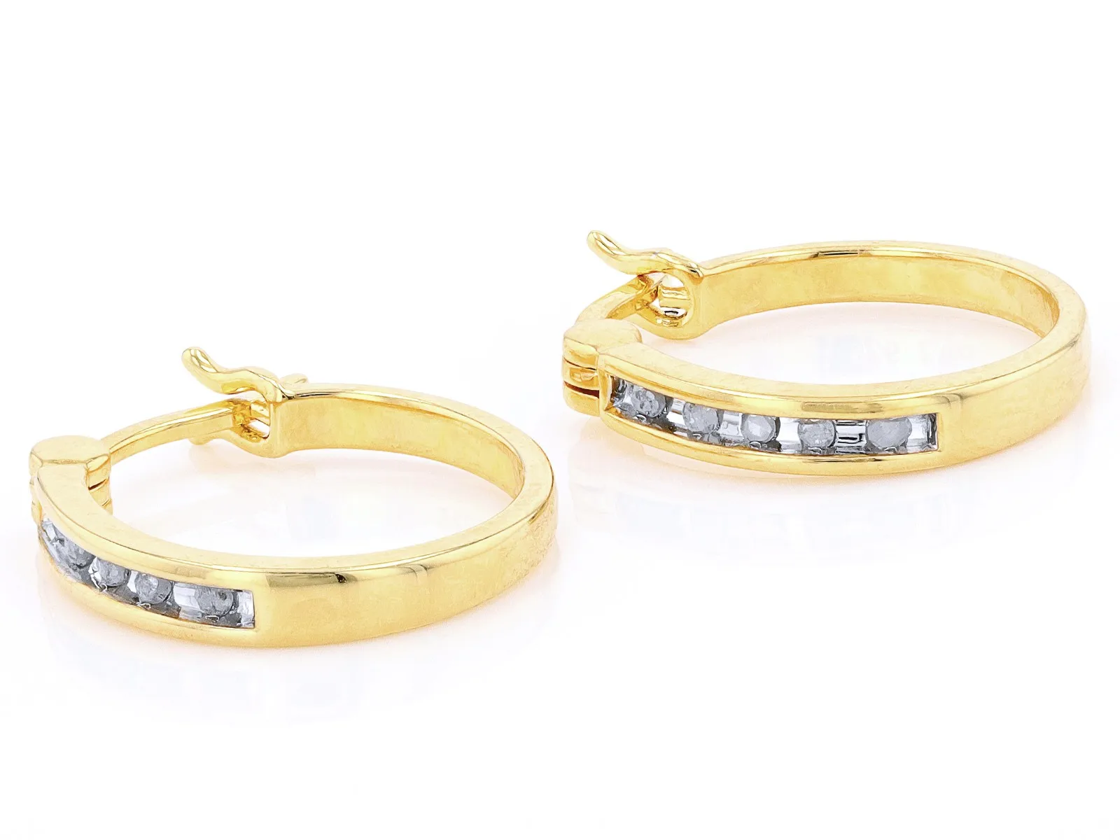 White Diamond 14k Yellow Gold Over 925 Sterling Silver Set Of 2 Hoop ...