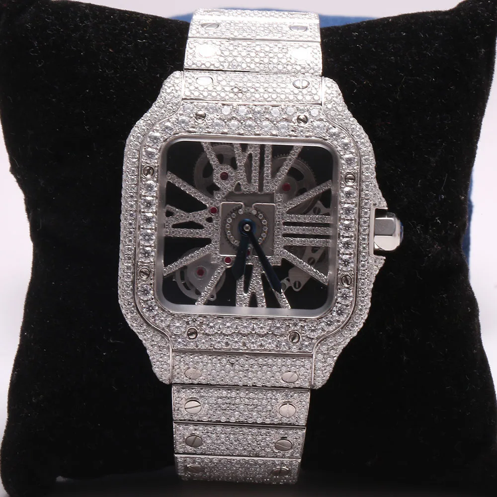 Fully Iced Out Skeleton Square Dial Hip Hop Lab Grown Diamond Wrist ...