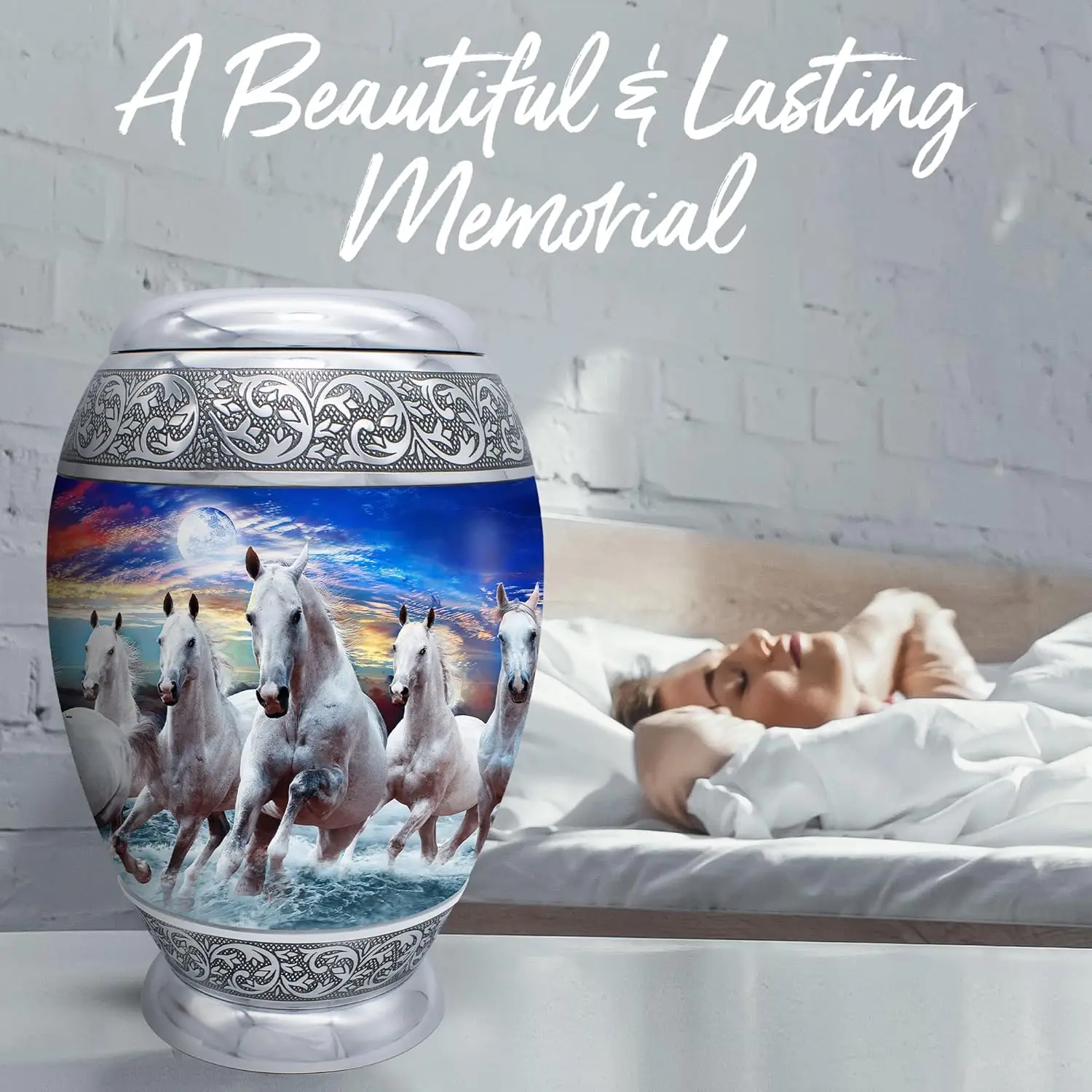 White Horse Urn For Ashes Adult - Large Urn For Human Ashes Adult Men ...