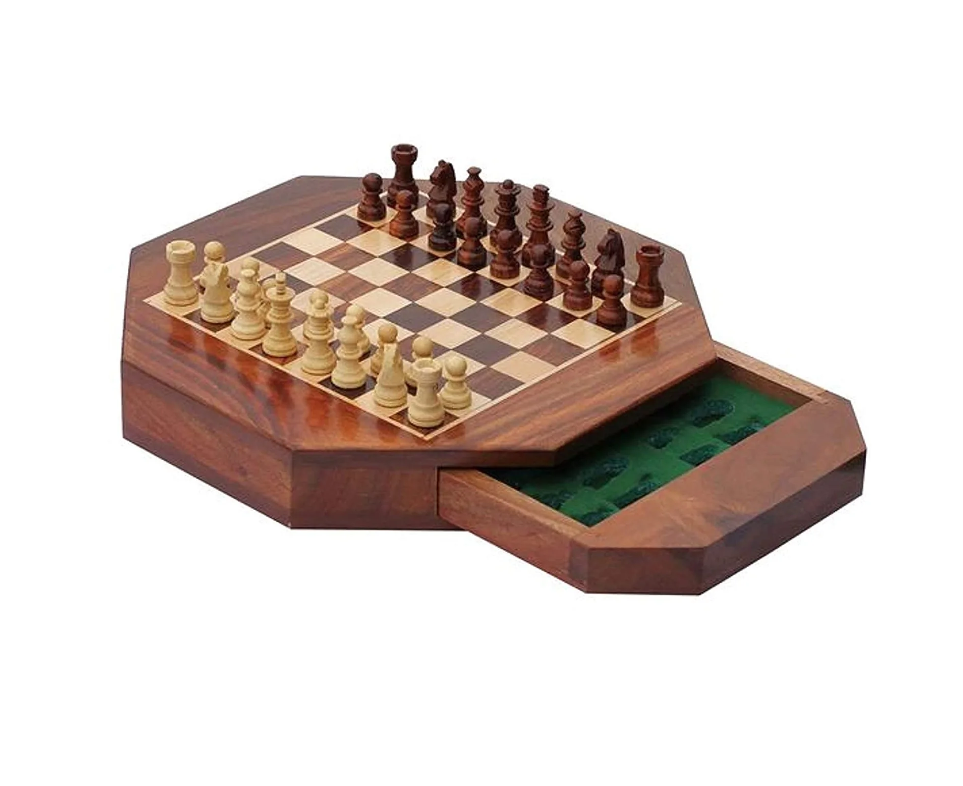 Wooden Octagonal Chess Board 9 Inches Upgraded Version Travel Chess Set ...