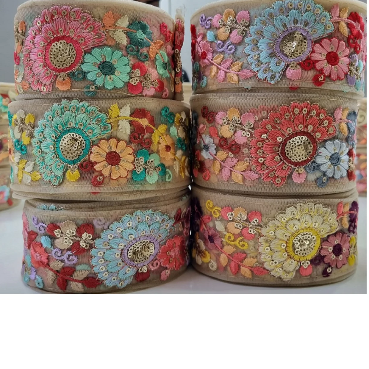Multi Colored Floral Embroidered Ribbons - Perfect for Crafts