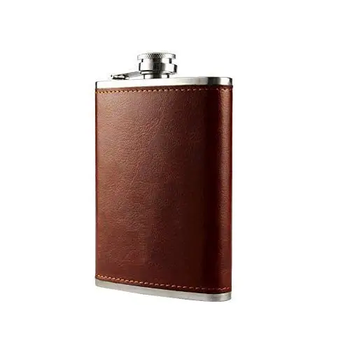 Luxury Homeware Stainless Steel And Stitched Leather Hip Flask 8 Oz For ...