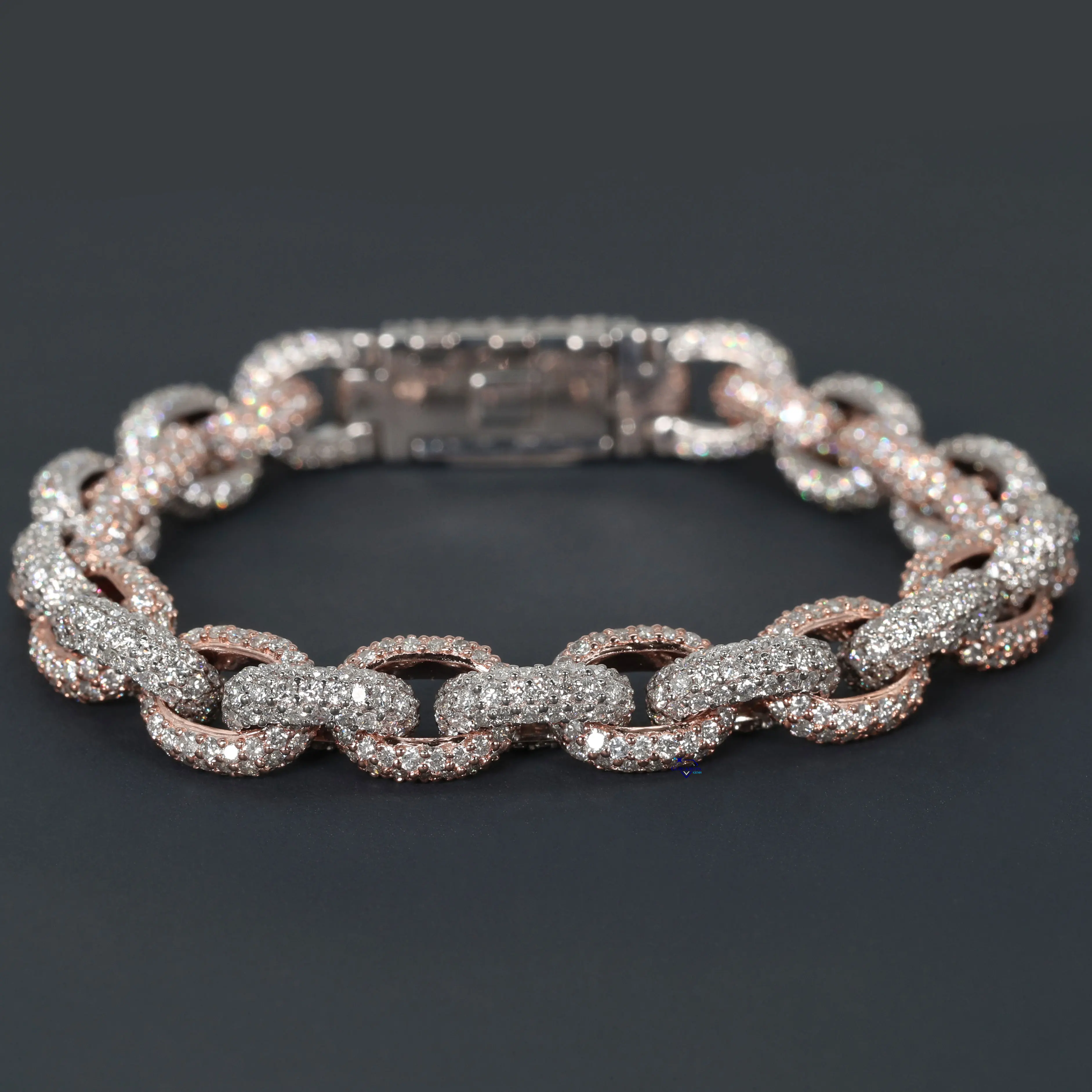 Hip Hop Moissanite Diamond Link Chain Bracelet In 14kt Rose And White ...