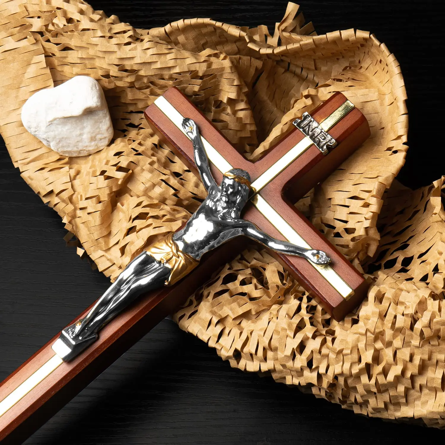 Standing Crucifix Cross With Detachable Stand 10.6 Inch Catholic Wooden ...