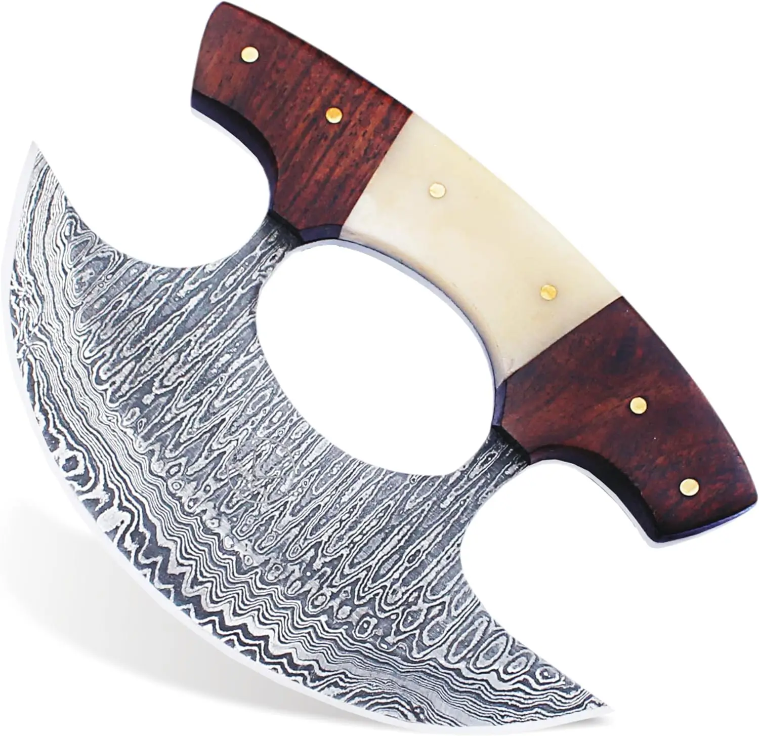 Custom Handmade Damascus Steel Ulu Knife With Comfortable Grip Wooden ...
