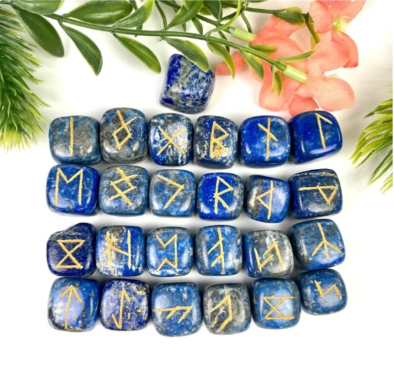 Lapis Lazuli Rune Sets Healing Crystals 25 Pieces Engraved Tumbled Rune ...
