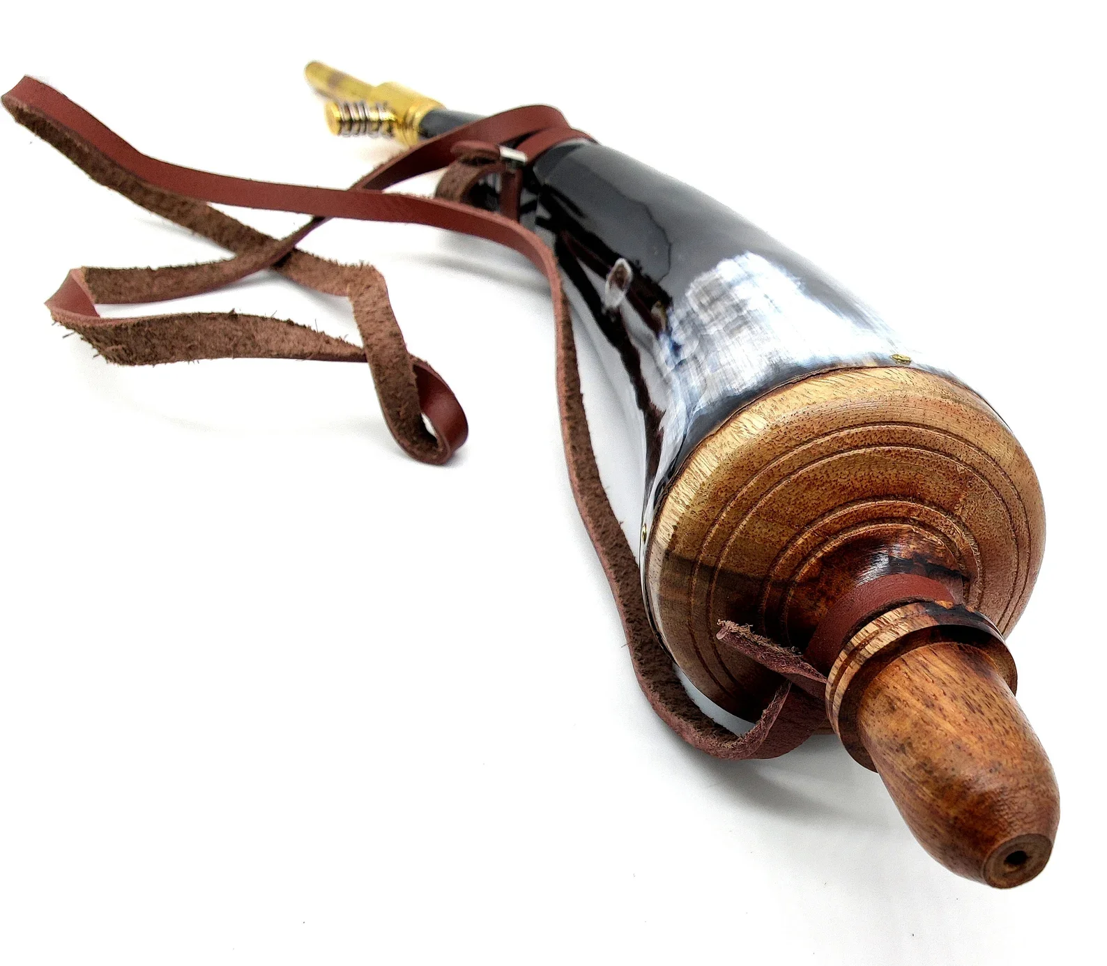 Unique Hand Carved Black Powder Horn With Leather Strap Civil War Re ...