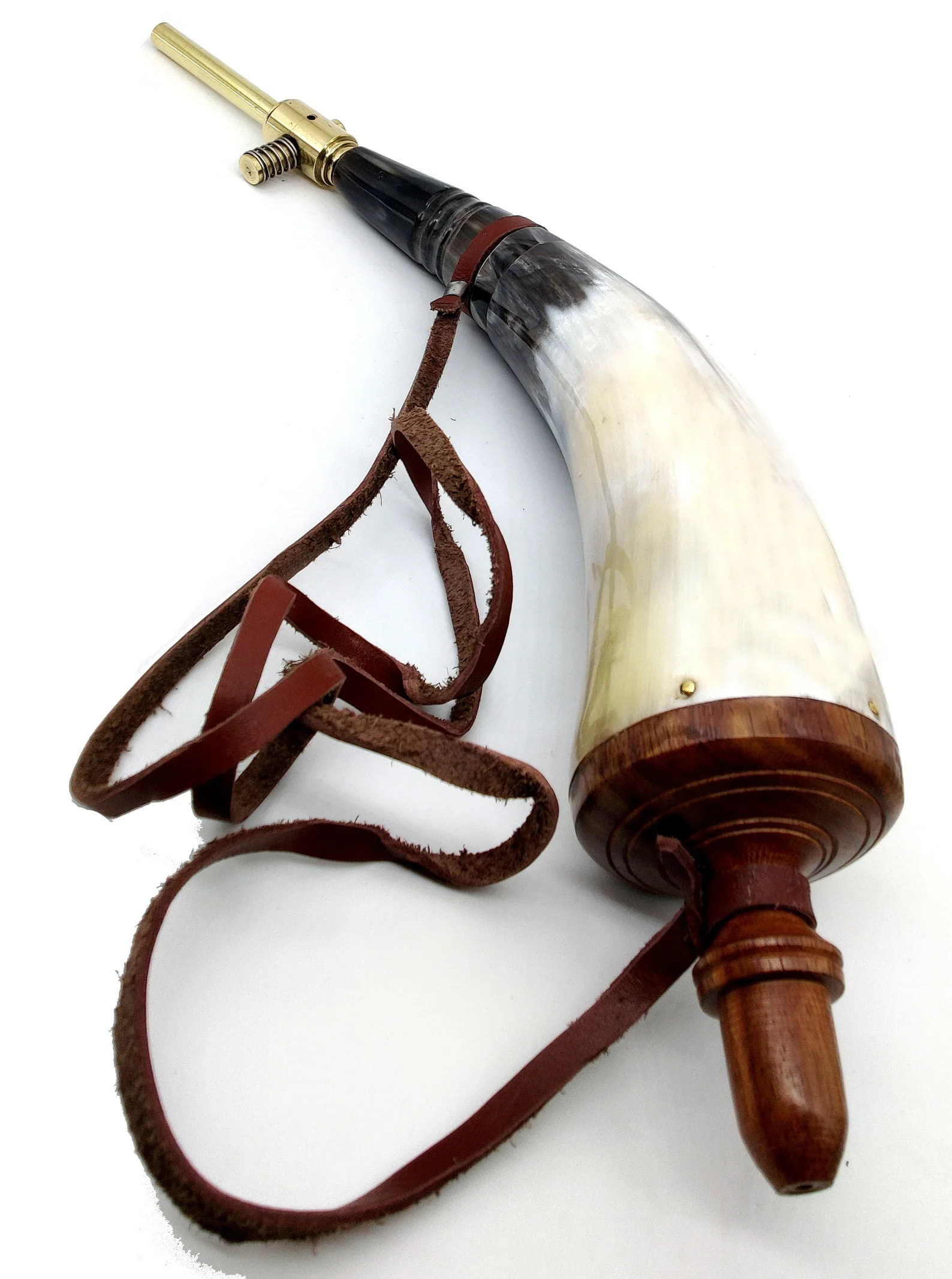 Unique Hand Carved Black Powder Horn With Leather Strap Civil War Re ...