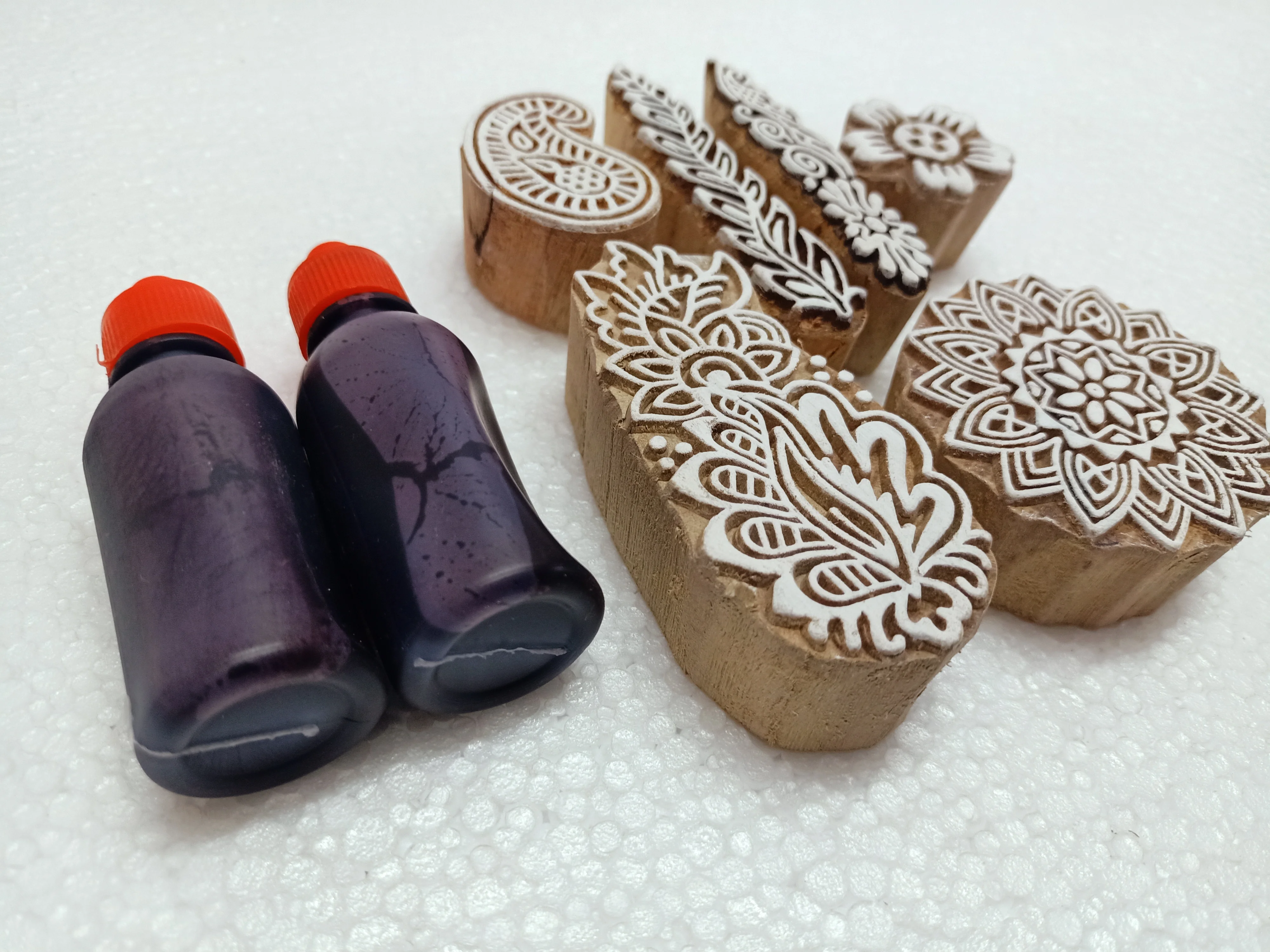 Custom Made Wooden Henna Blocks with Ink in Red Color