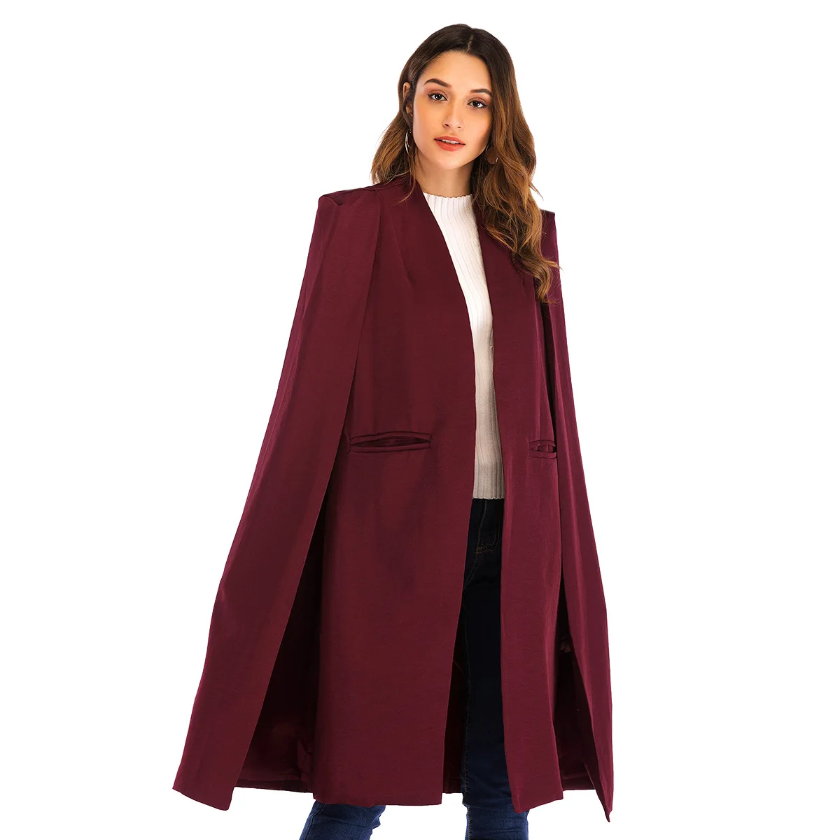 Customized Temperament Commuting Solid Color Cape Lengthened Women's ...