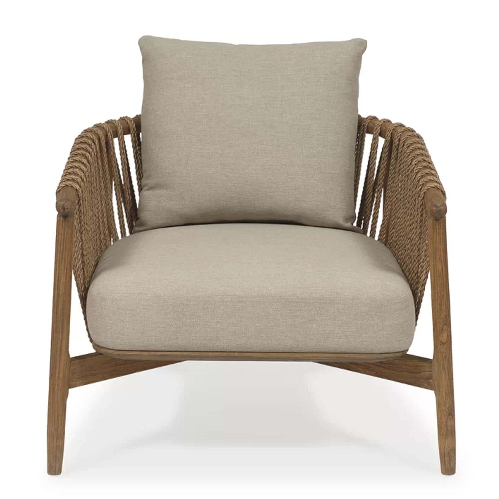 Handwoven Rope Accent Teak Wood Rattan Outdoor Chair