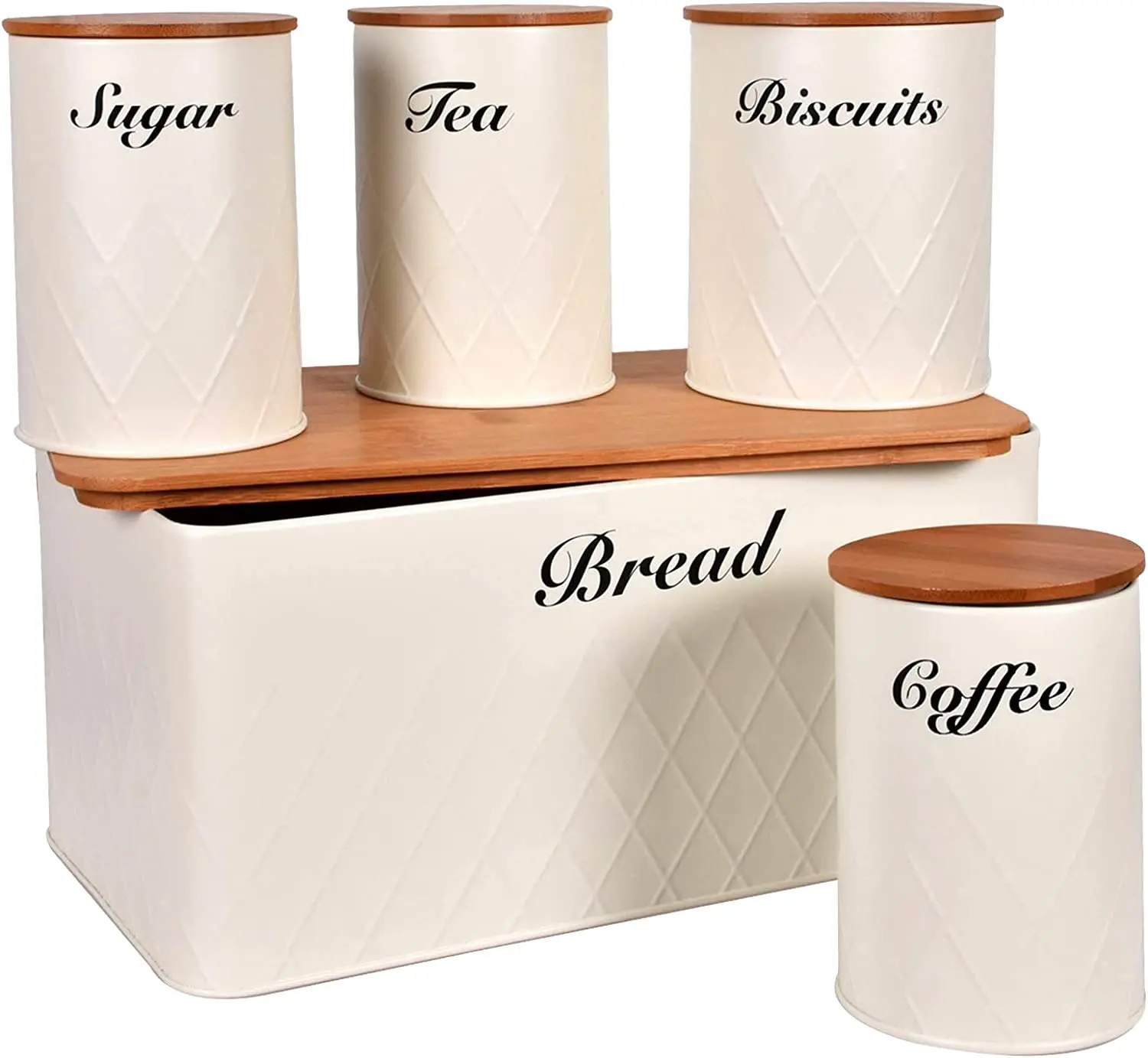 Kitchen Storage 5 Pieces Canister Set With Bamboo Lids Bread Tea Coffee ...