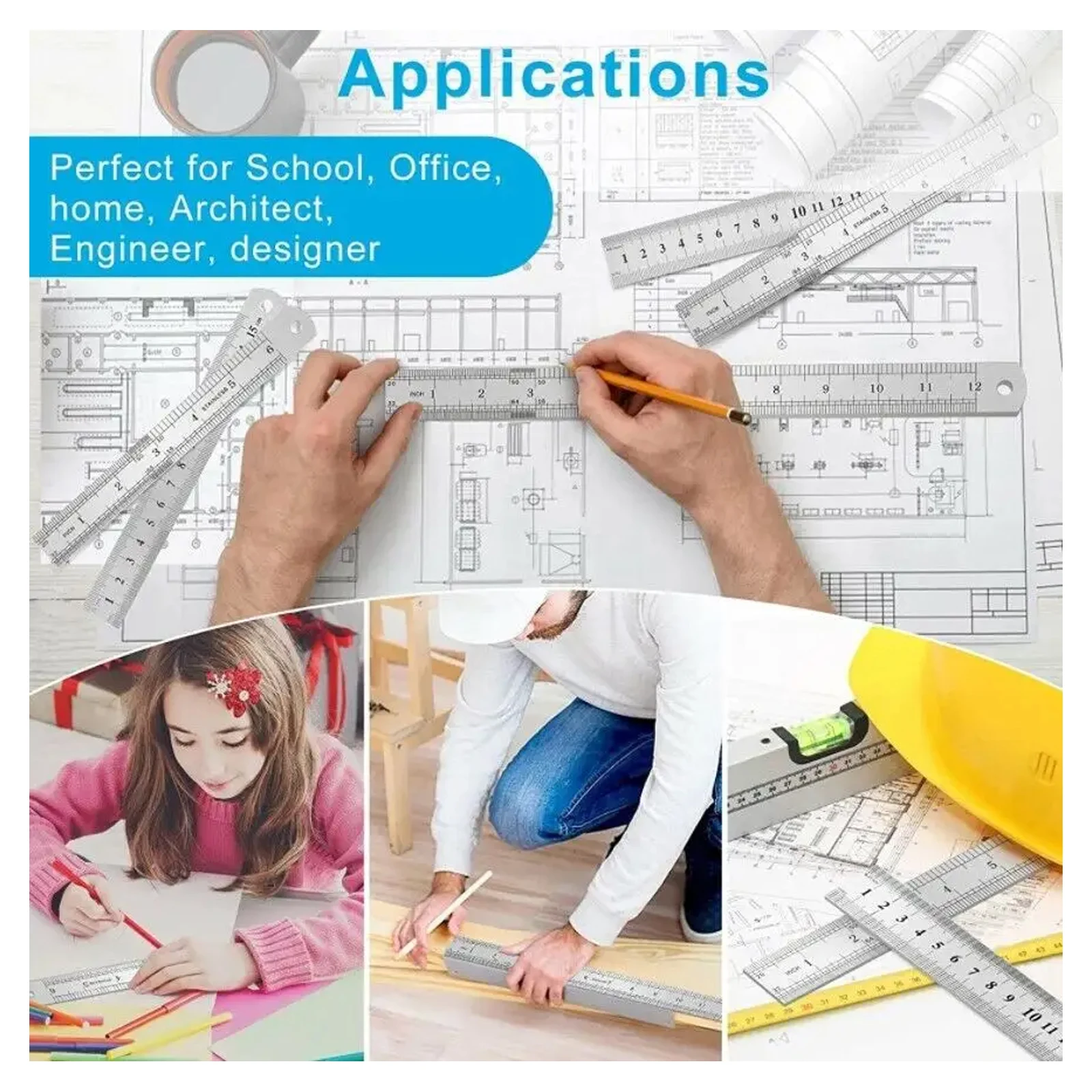 Stainless Steel Ruler Metal Ruler Kit With Conversion Table Metric ...