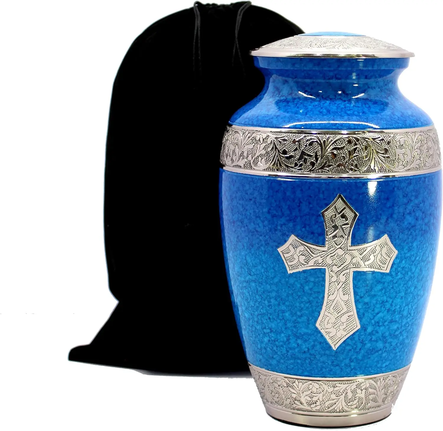 Full-Size Aluminium Cremation Urn Cross-Engraved Memorial Jar Pot for ...