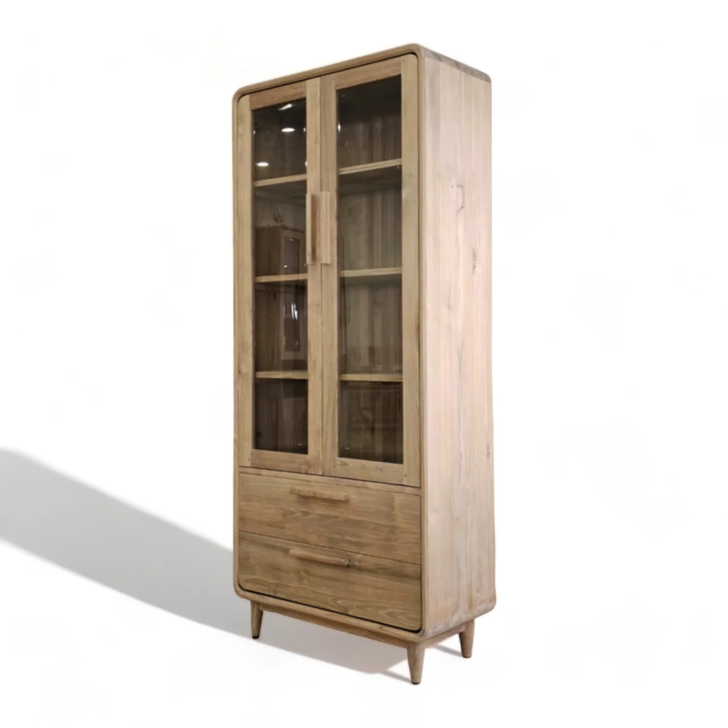 Plantation Teak Wood Display Cabinet With Glass Door Book And Drawers ...