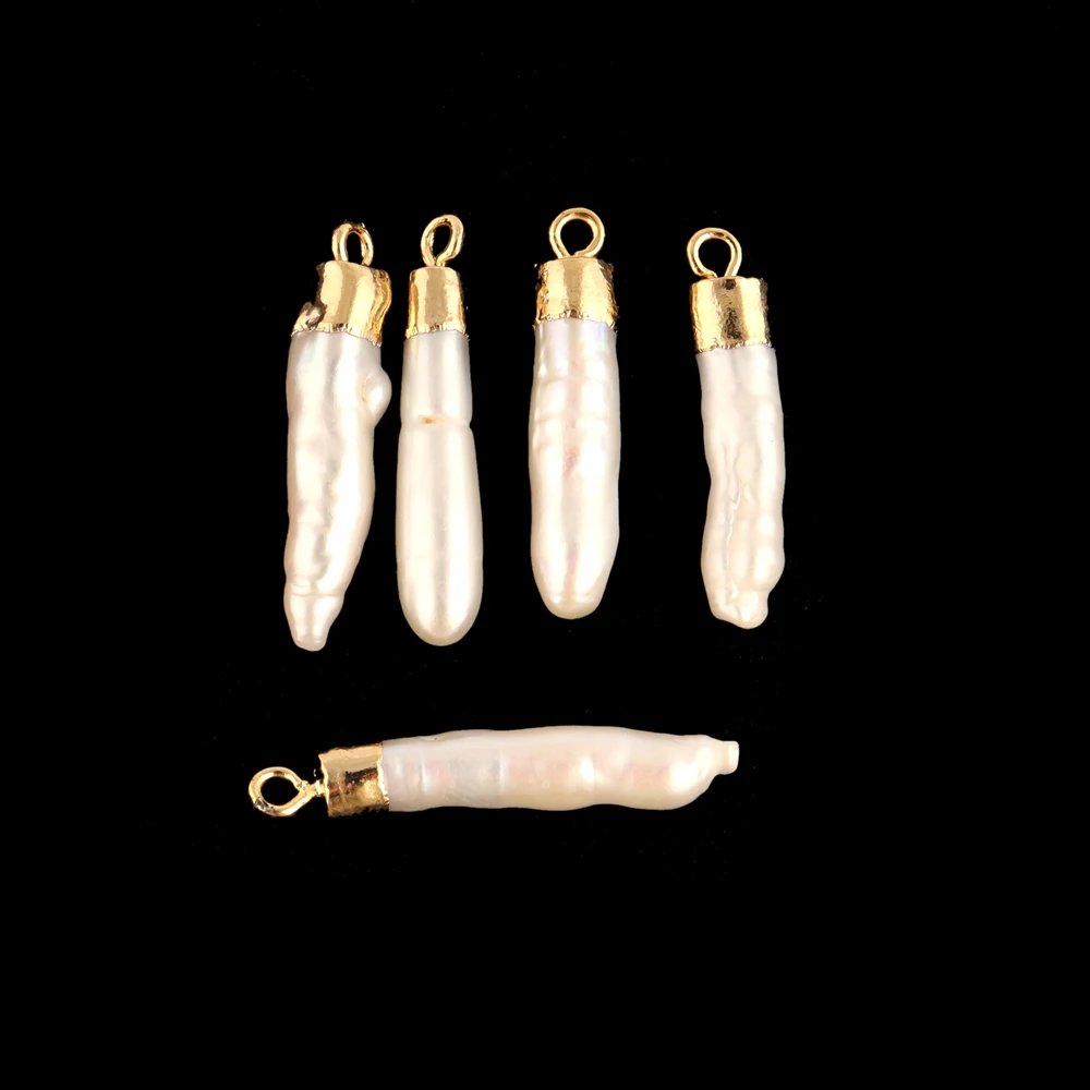 Natural Long Freshwater Pearl Connector Gold Electroplating Single Bail ...