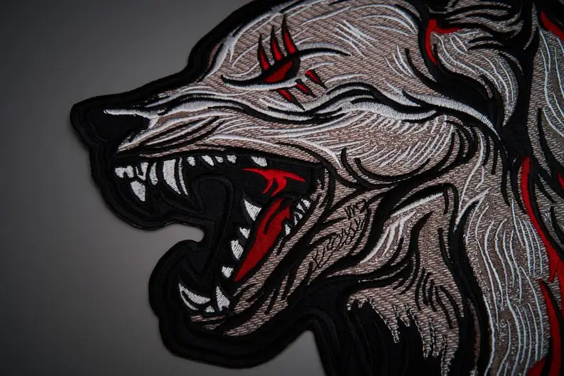 Custom Red Wolf Large Back Embroidery Patch For Custom Biker Vest High ...
