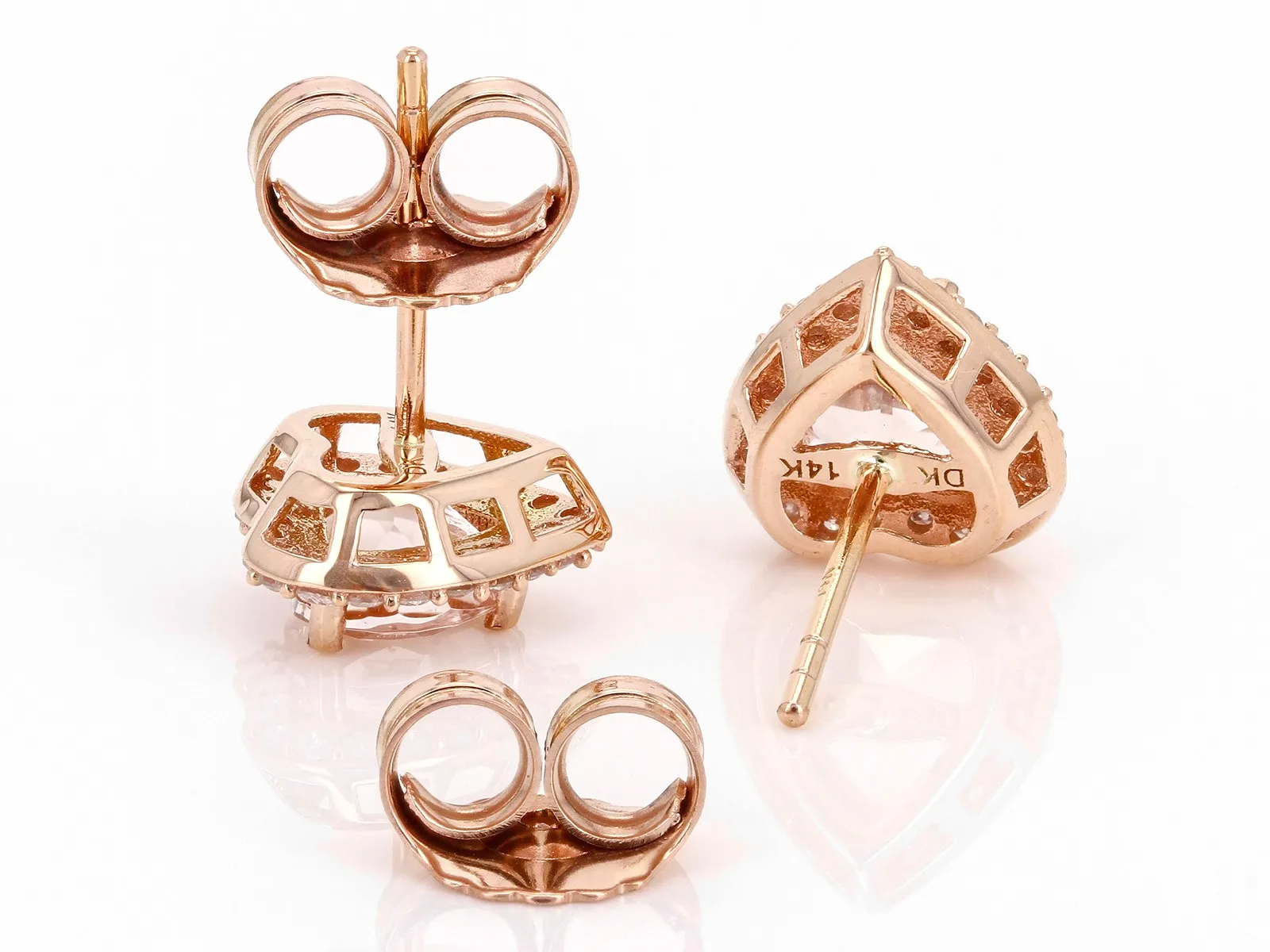 Peach Morganite 14k Rose Gold Heart Earrings | Elegant Gemstone Studs ...