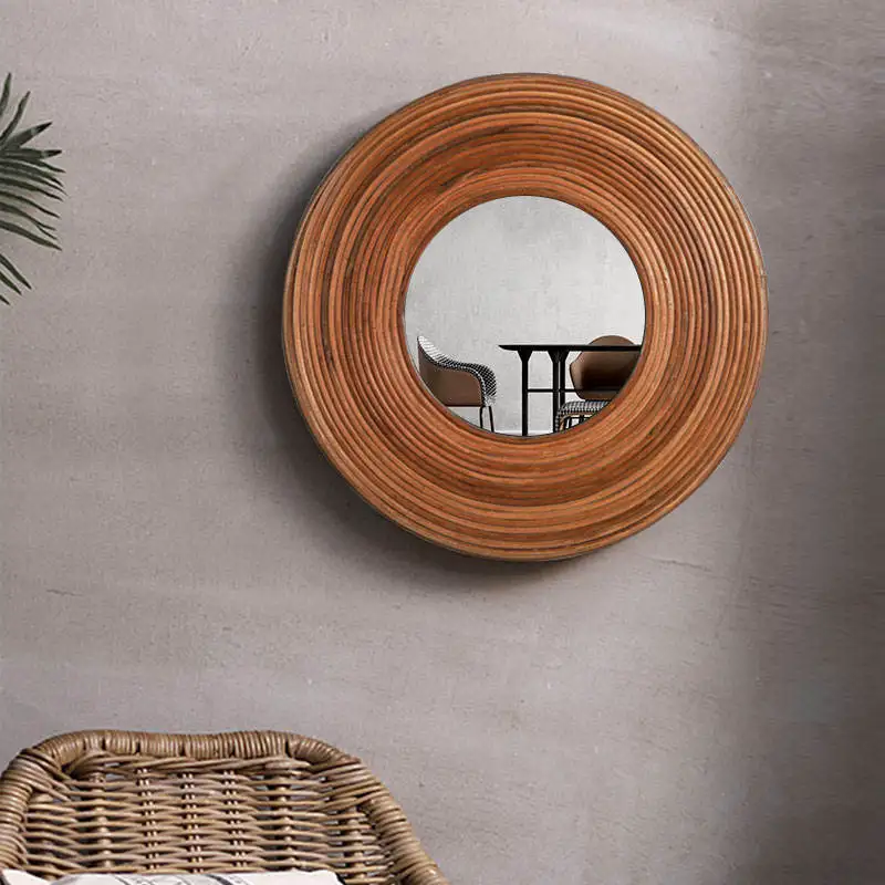 Tropical Style Rattan Wicker Wall Mirror Round Shape Circular Beautiful ...