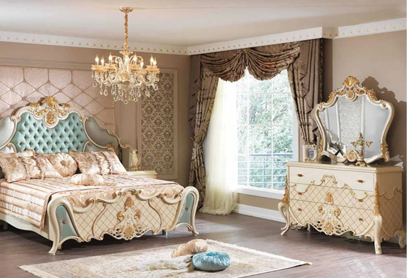 Luxury Neoclassical Solid Wood Bed Frame Ornate Carving Upholstered ...