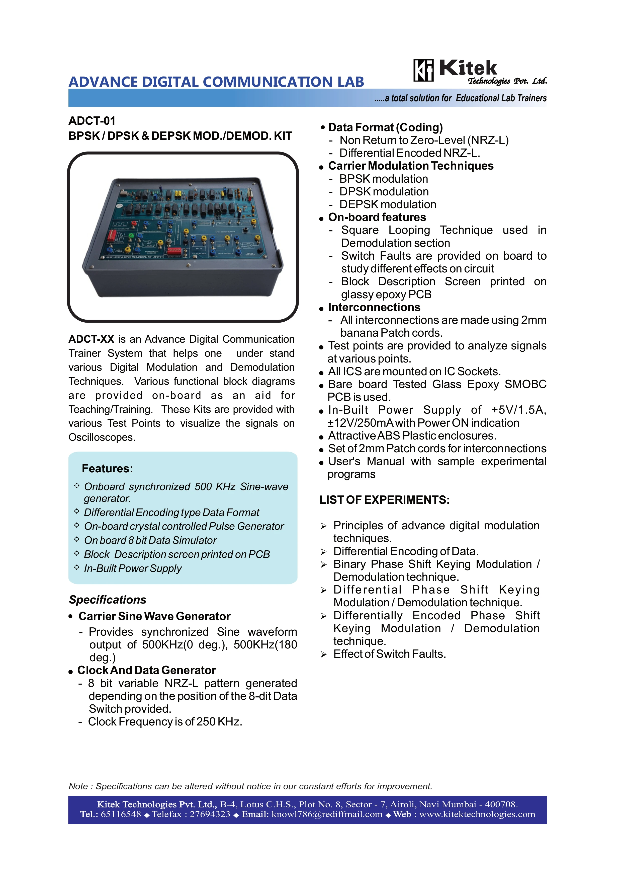 Best Quality Bpsk Depsk Dpsk Mod And Demod Communication Trainer Kit ...