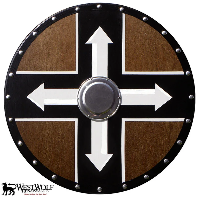 Round Wooden Viking Berserk Er Shield With 4 Arrow Cross Design Shields ...